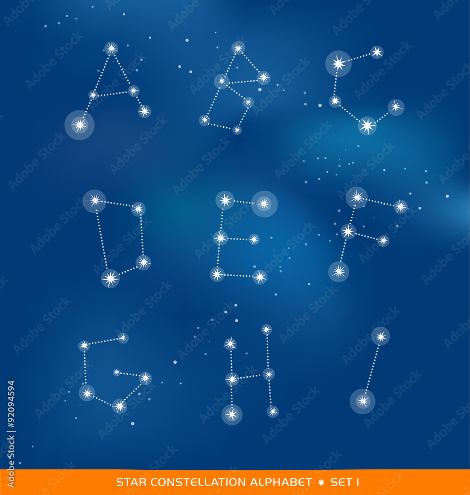 Alphabet letters as star constellation font Stock Vector | Adobe Stock