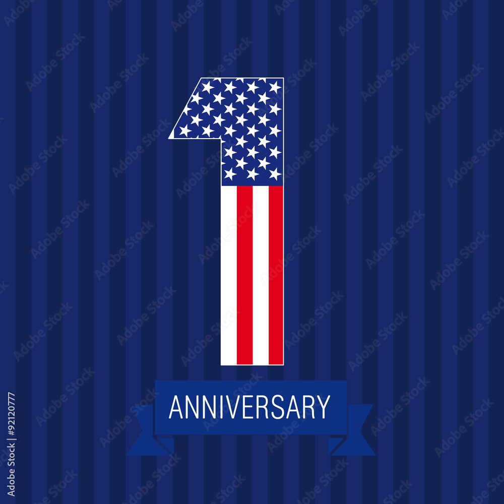 Anniversary 1 US flag logo. The template icon of 1st anniversary with ...