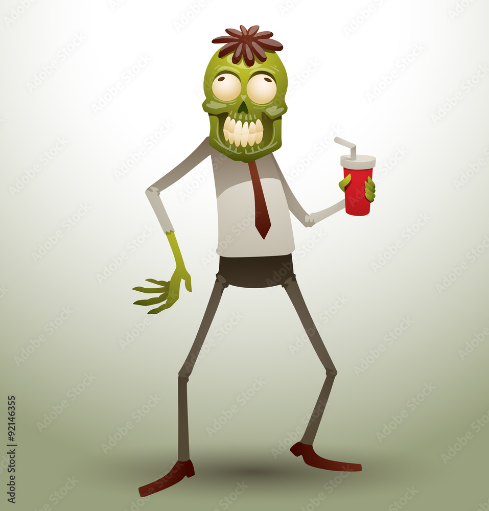 Vector new office zombie with a drink. Image zombie green color with ...