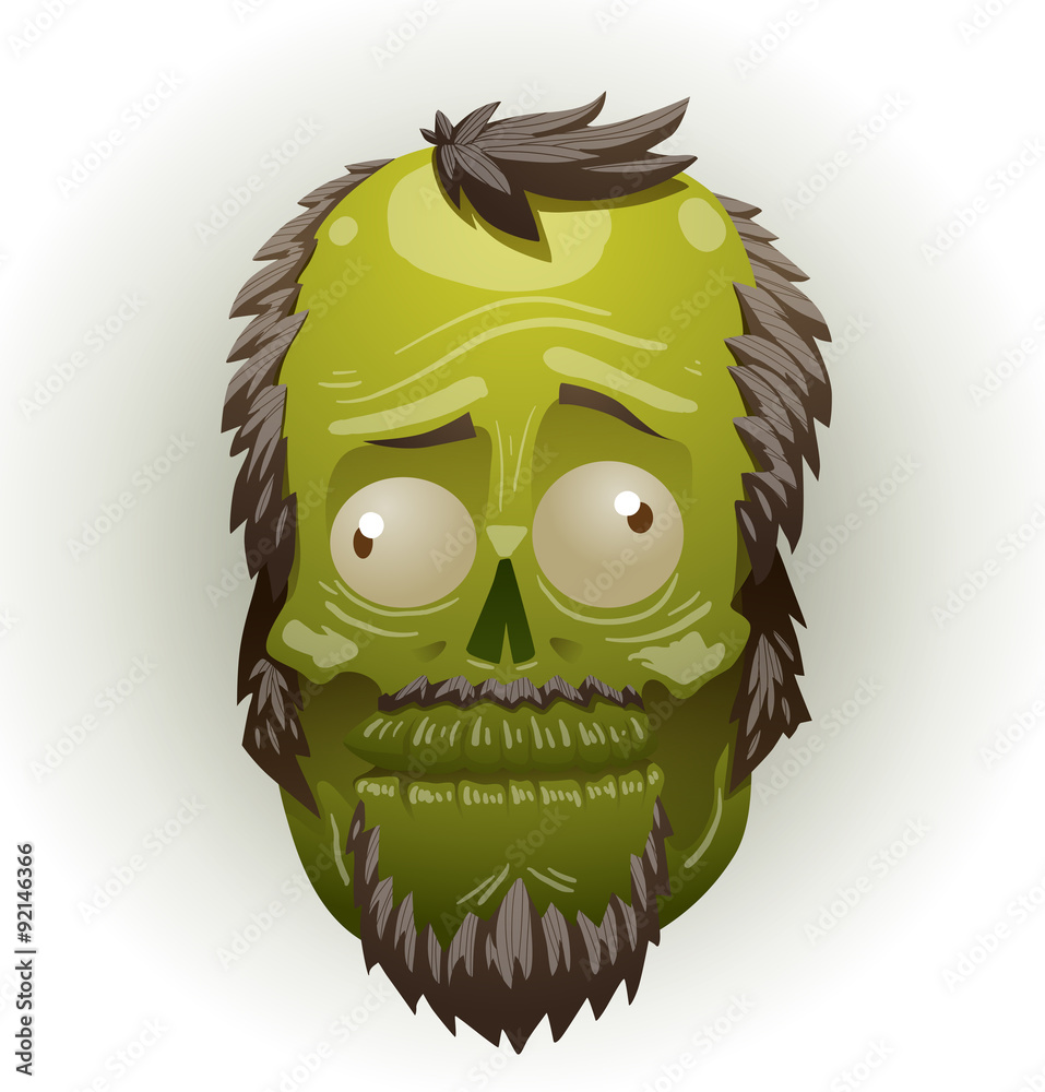 Vector zombie face man with a beard. Image of the face zombie men green ...