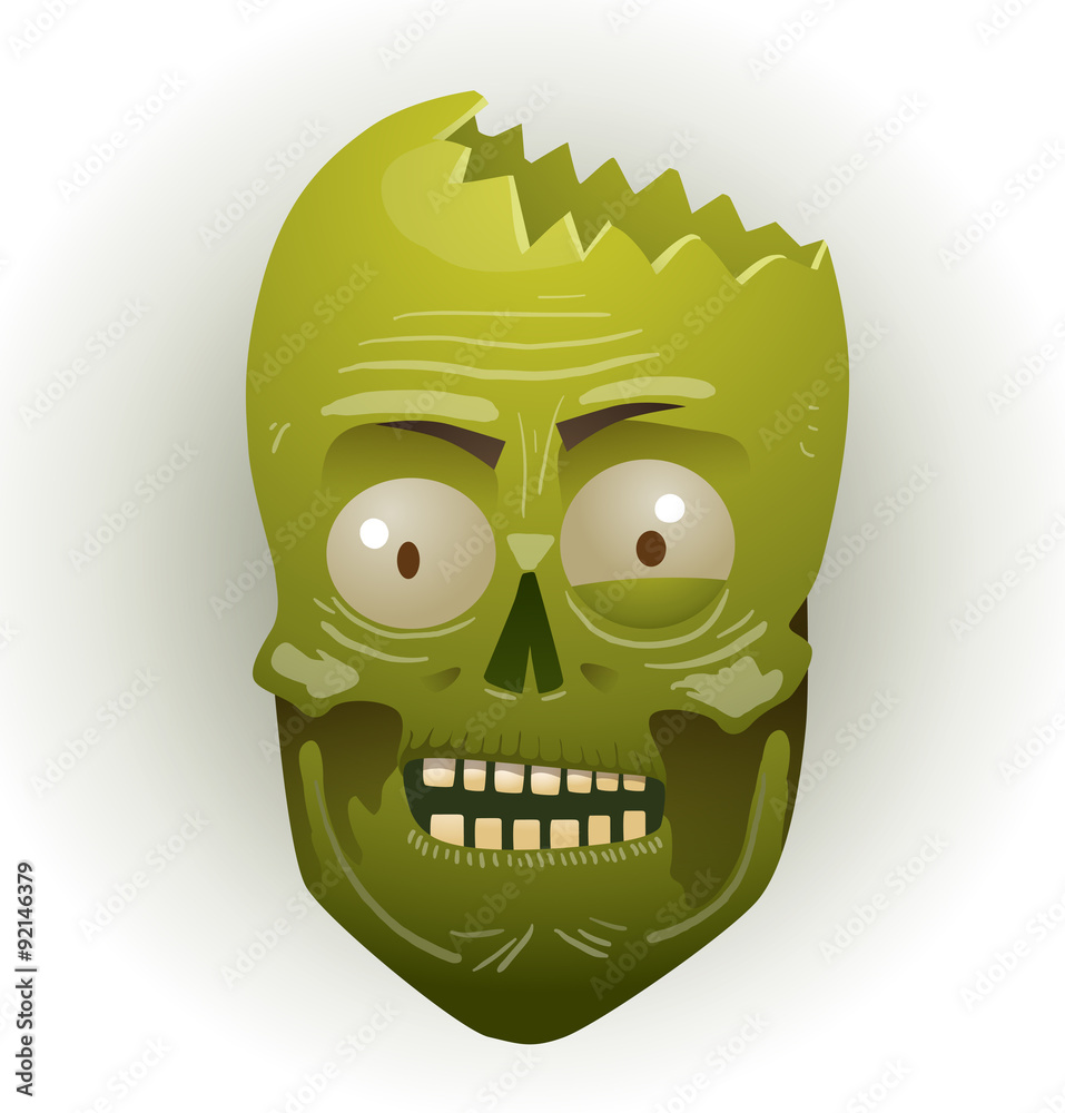 Vector zombie face man with a broken head. Image of the face zombie men ...