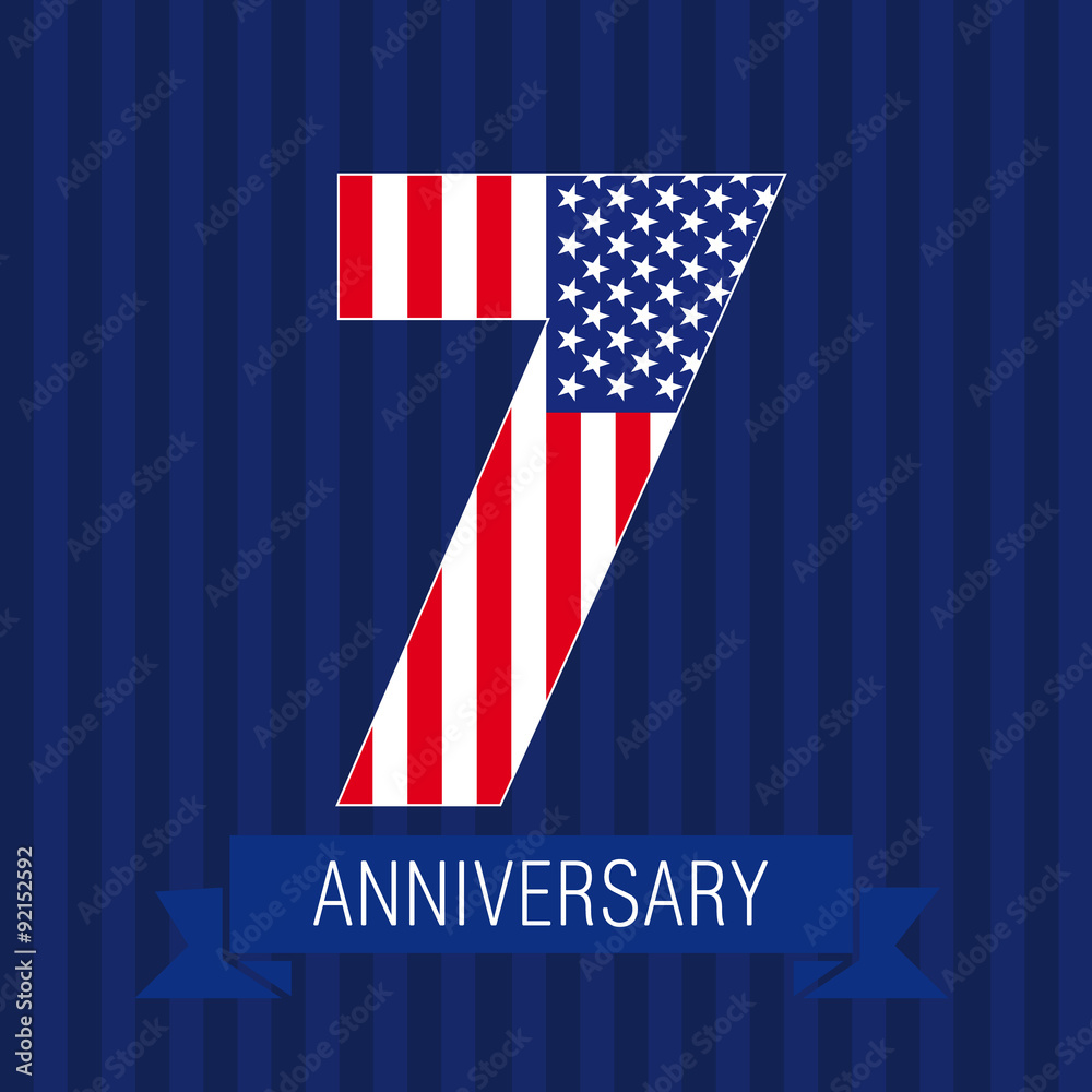 Anniversary 7 US flag logo. The template icon of 7th anniversary with ...