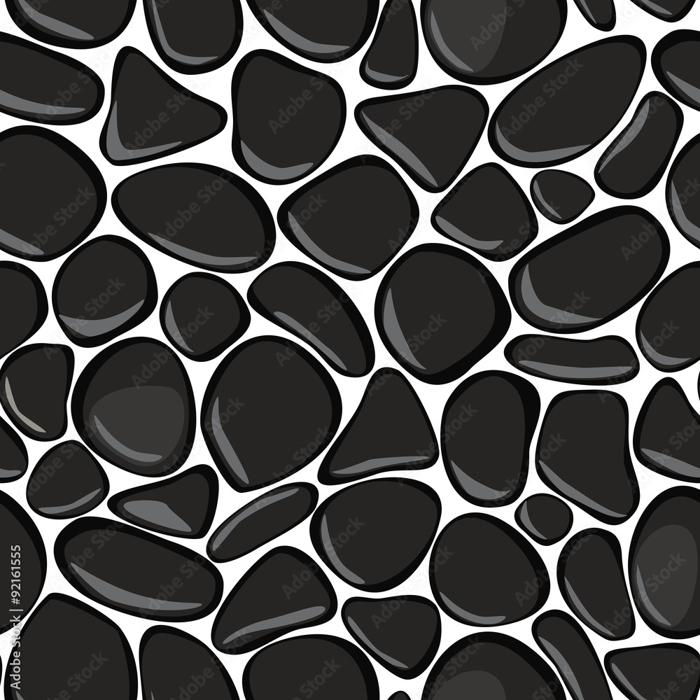 Pebbles seamless pattern on white background. Black stones seamless ...