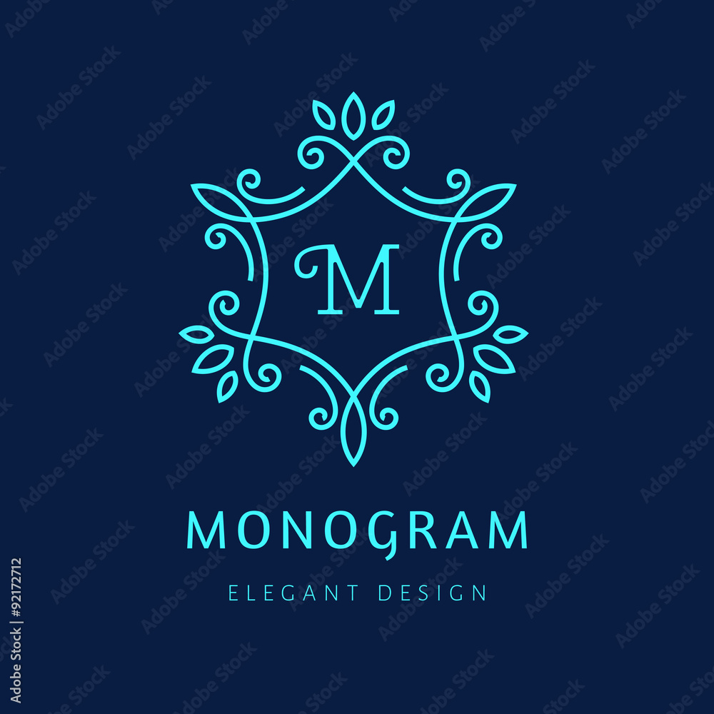 Elegant floral monogram logo design template with letter. Lineart ...
