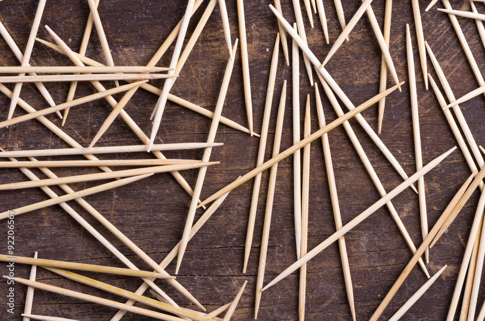Many toothpicks lying in pile facing different directions on a Stock ...