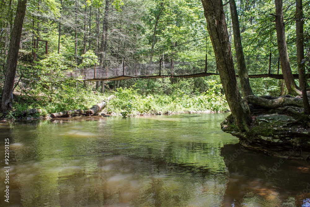 Rope Bridge and River - A Brown Bridge Constructed of Ropes and Wood ...