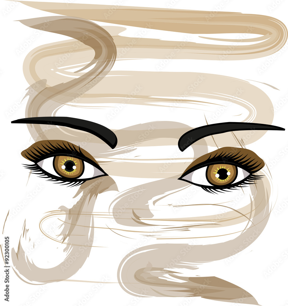 vector illustration of brown girl's eyes on a watercolor background on ...