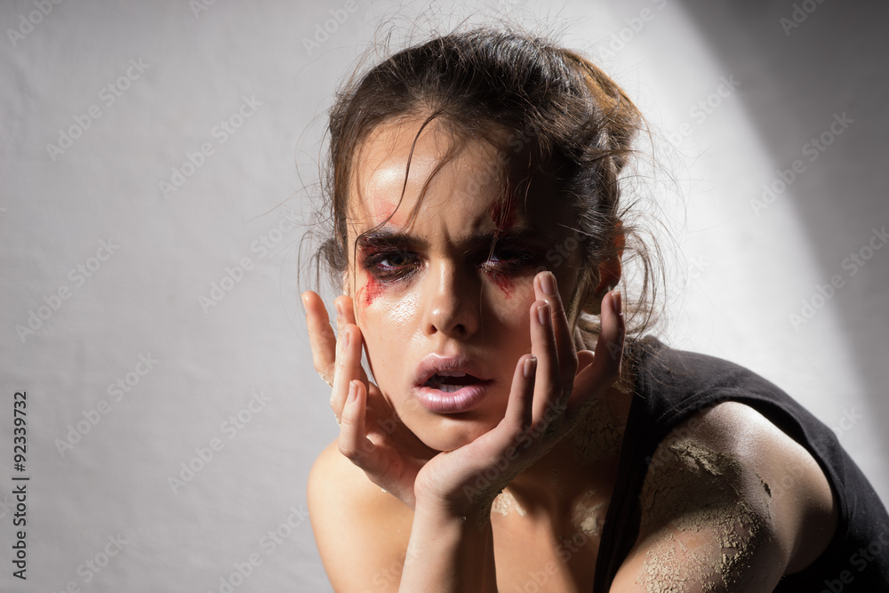 Beautiful girl very severely beaten Stock Photo | Adobe Stock