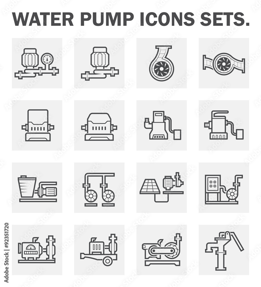 Water pump station icon. Consist of centrifugal, submersible and well ...
