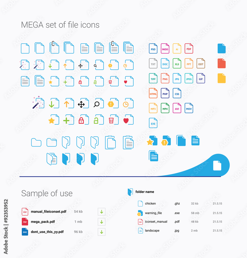 Vetor de Mega set of file icons. Vector file type and folder type icons ...