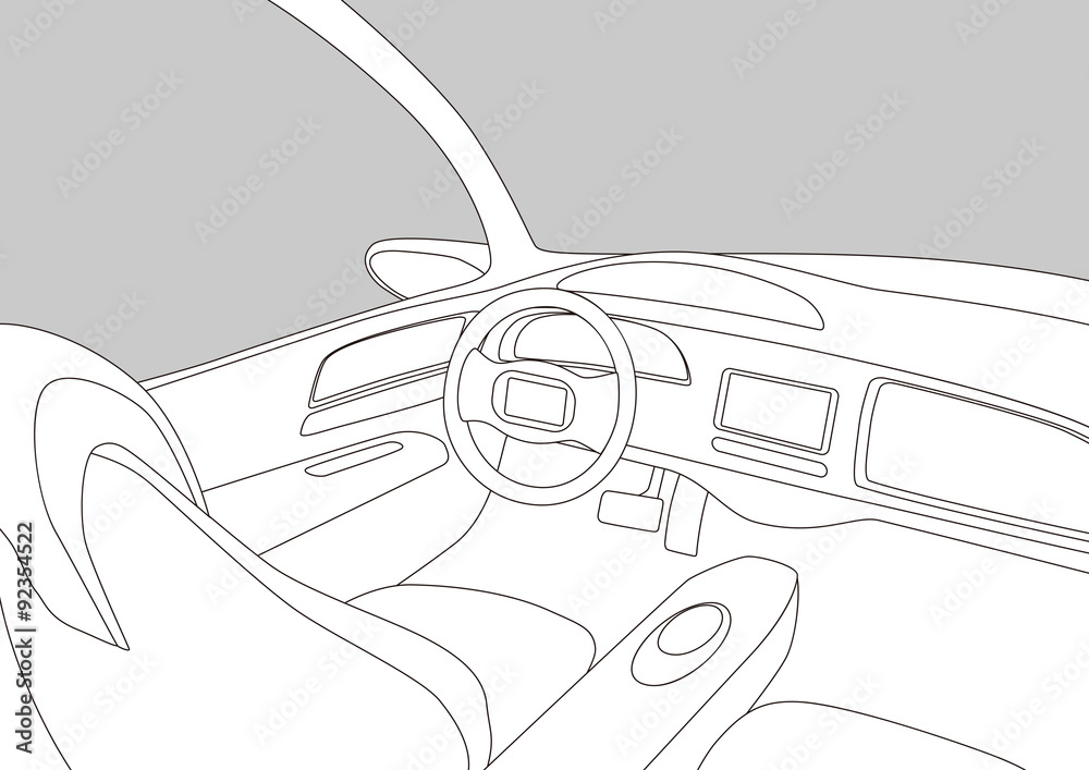 Vettoriale Stock car cockpit and various displays, line drawing ...