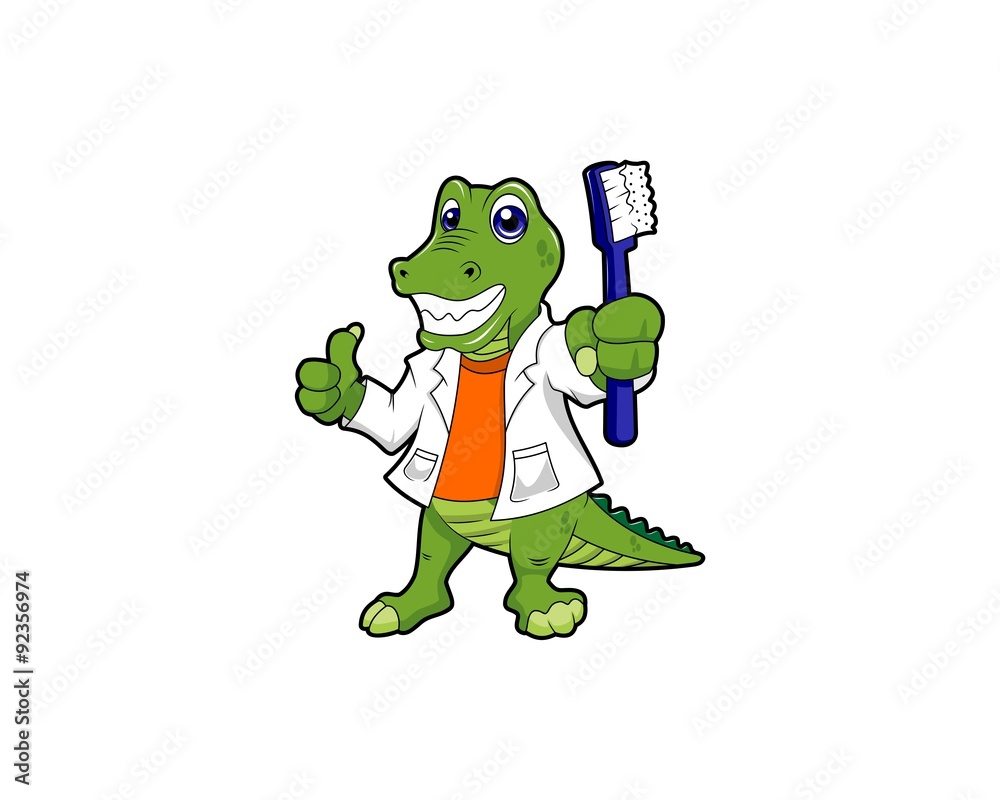 alligator dentist bring toothbrush cartoon character Stock Vector ...