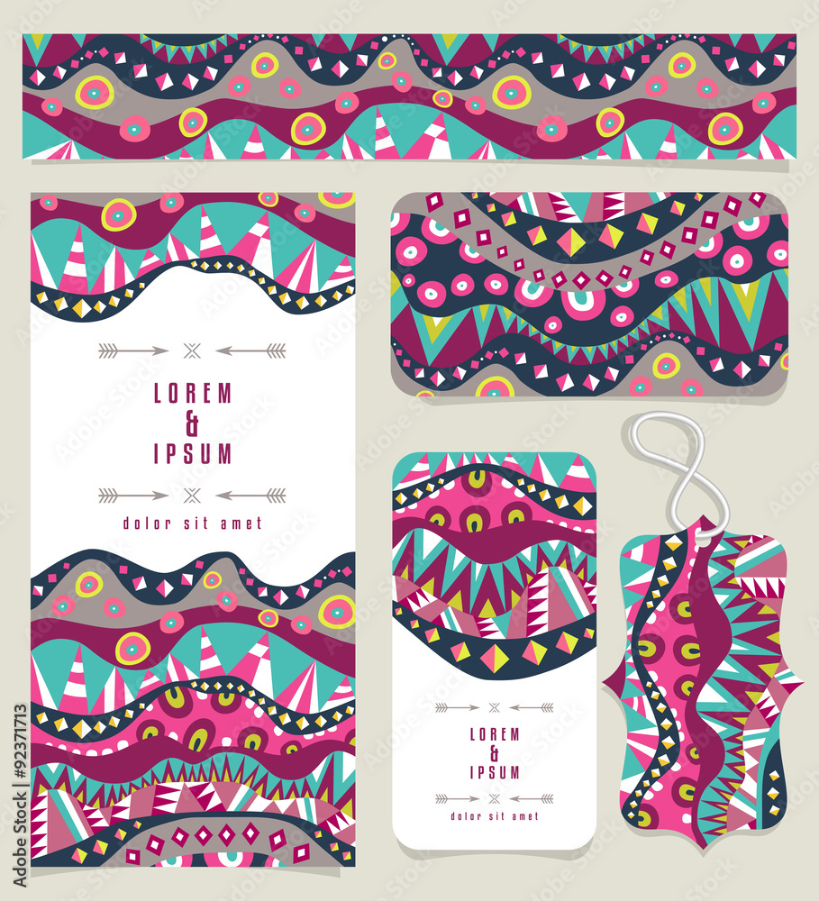 Set Of Different Cards And Tags With Aboriginal Pattern Vintage Colors ...