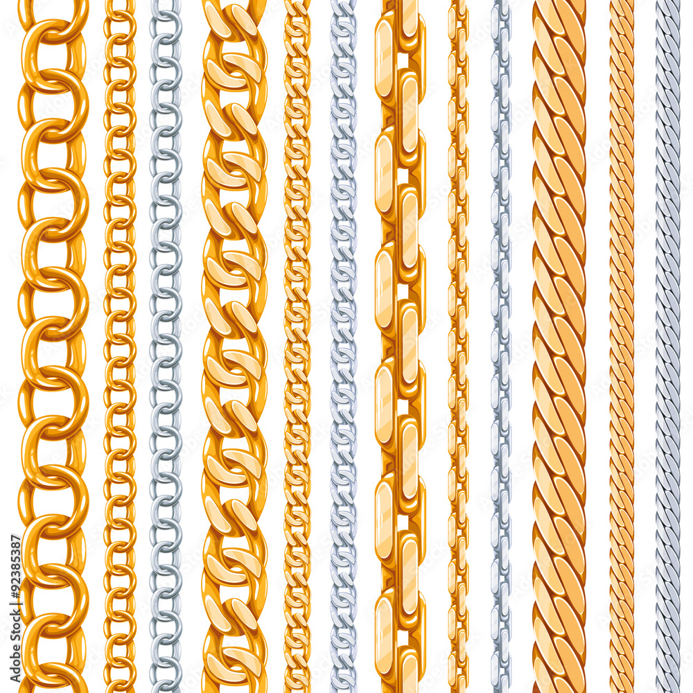 Gold and silver chains vector set Stock Vector | Adobe Stock