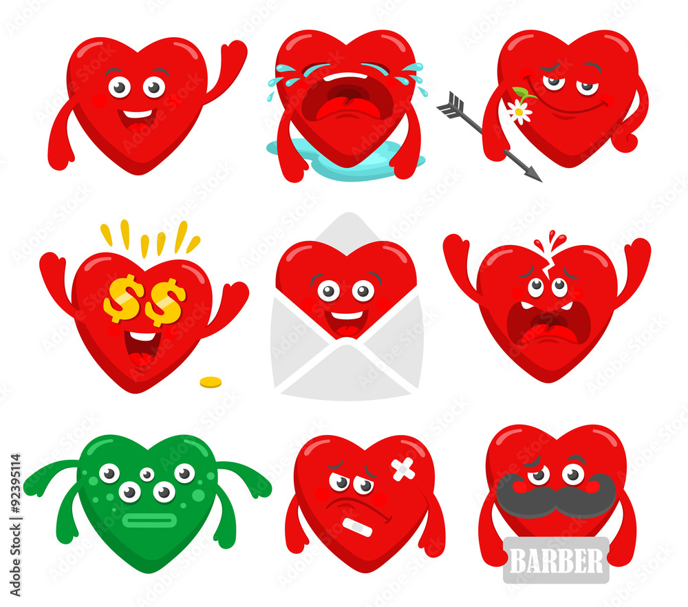 Set of cartoon heart characters. Stock Vector | Adobe Stock