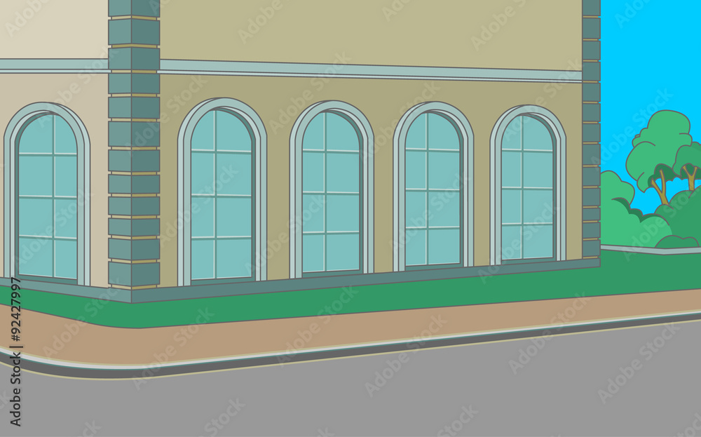 Vector illustration of a building with arched windows on the city ...