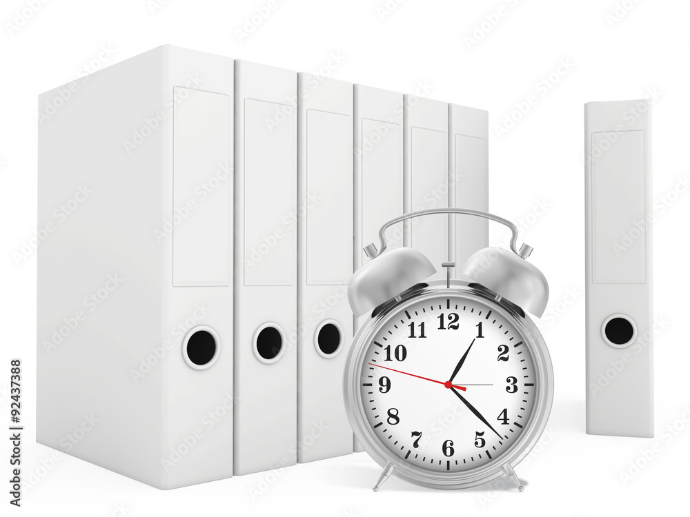 Office blank folder with alarm-clock in front. White background Stock ...
