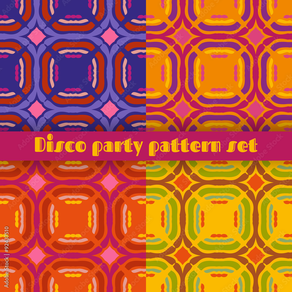 Retro seamless patterns set. 70's fashion style inspired. Bright and ...