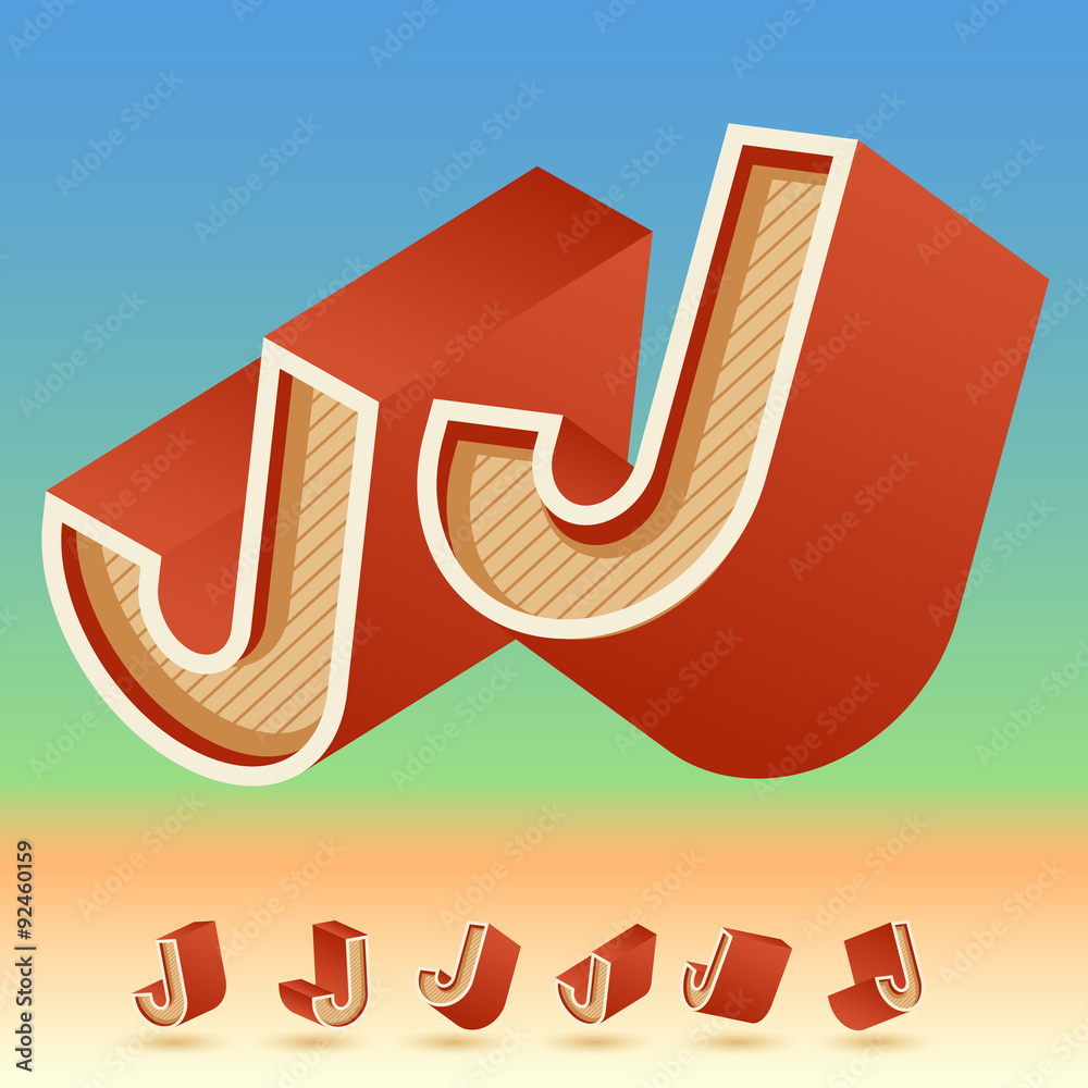 3D vector retro alphabet for summer typography design. All symbols in ...