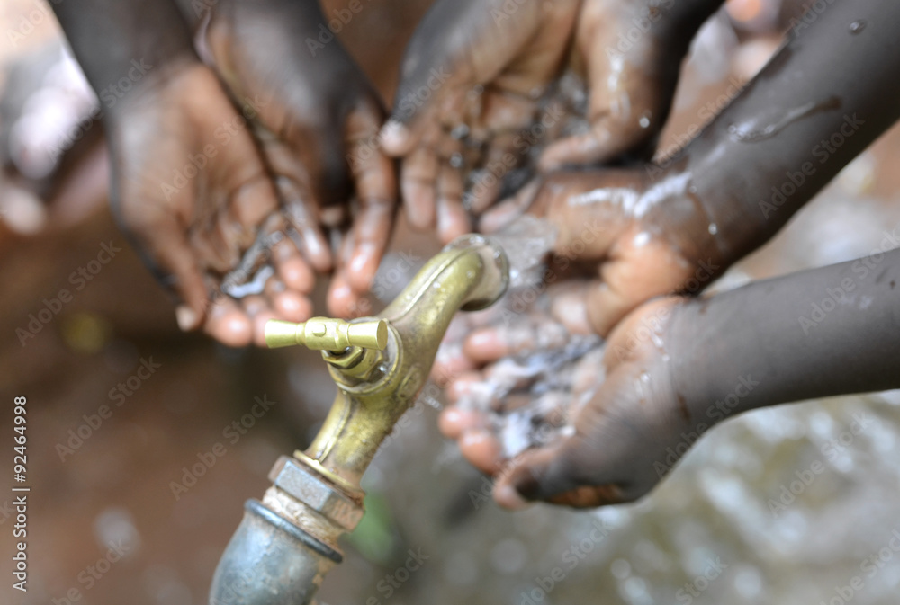 Hands of African Children Cupped under Tap Drinking Water Malnutrition ...