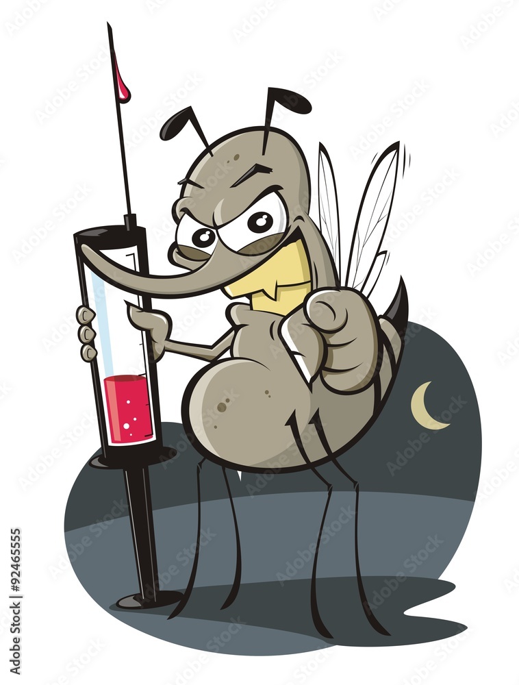 Evil mosquito with syringe full of blood Stock Vector | Adobe Stock