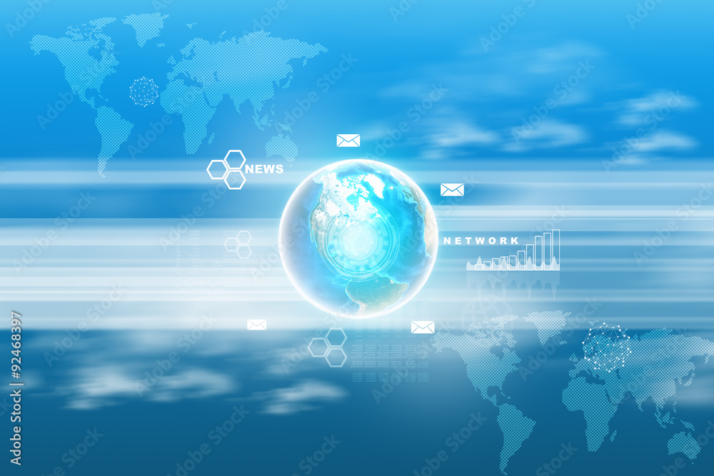 Abstract blue background with world map Stock Illustration | Adobe Stock