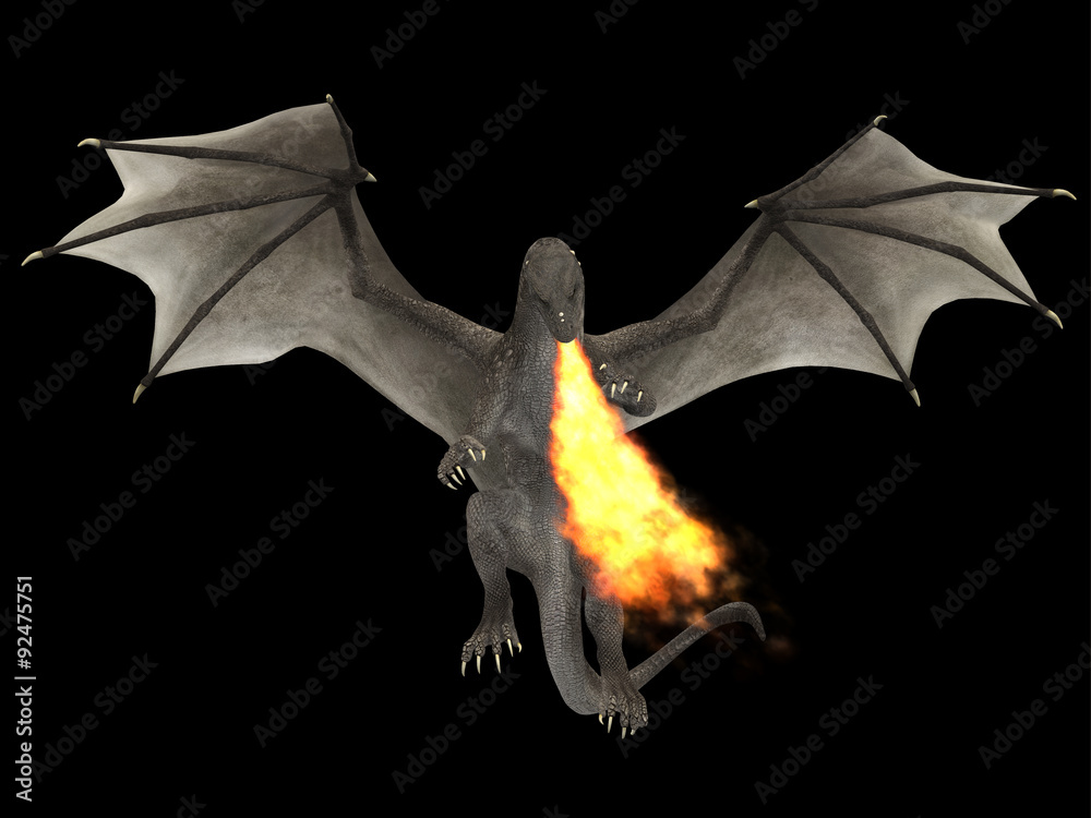 Dragon Fire - A fierce dragon with huge teeth and claws breathes fire ...