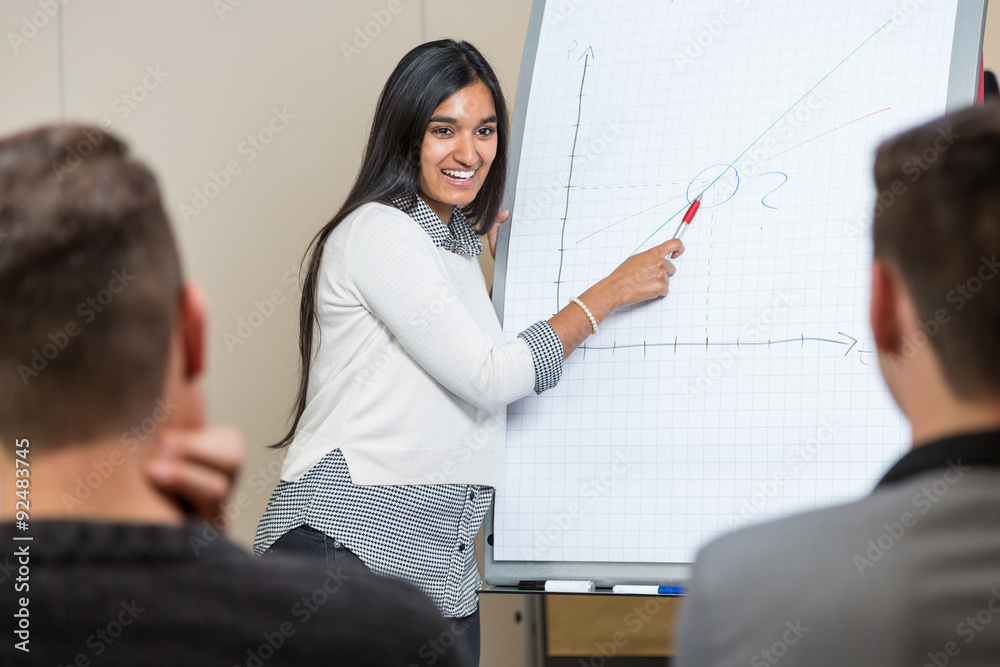 woman at flip chart giving a lecture and presenting a graph Stock Photo ...