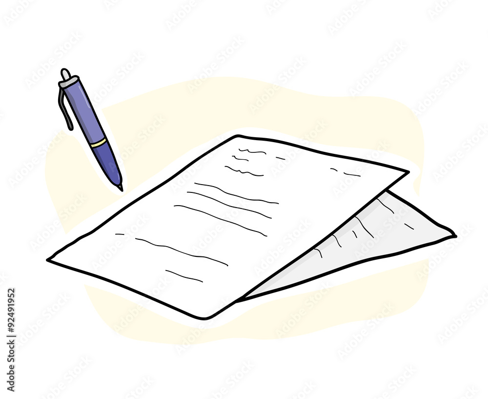 Business Contract, a hand drawn vector illustration of contract papers ...