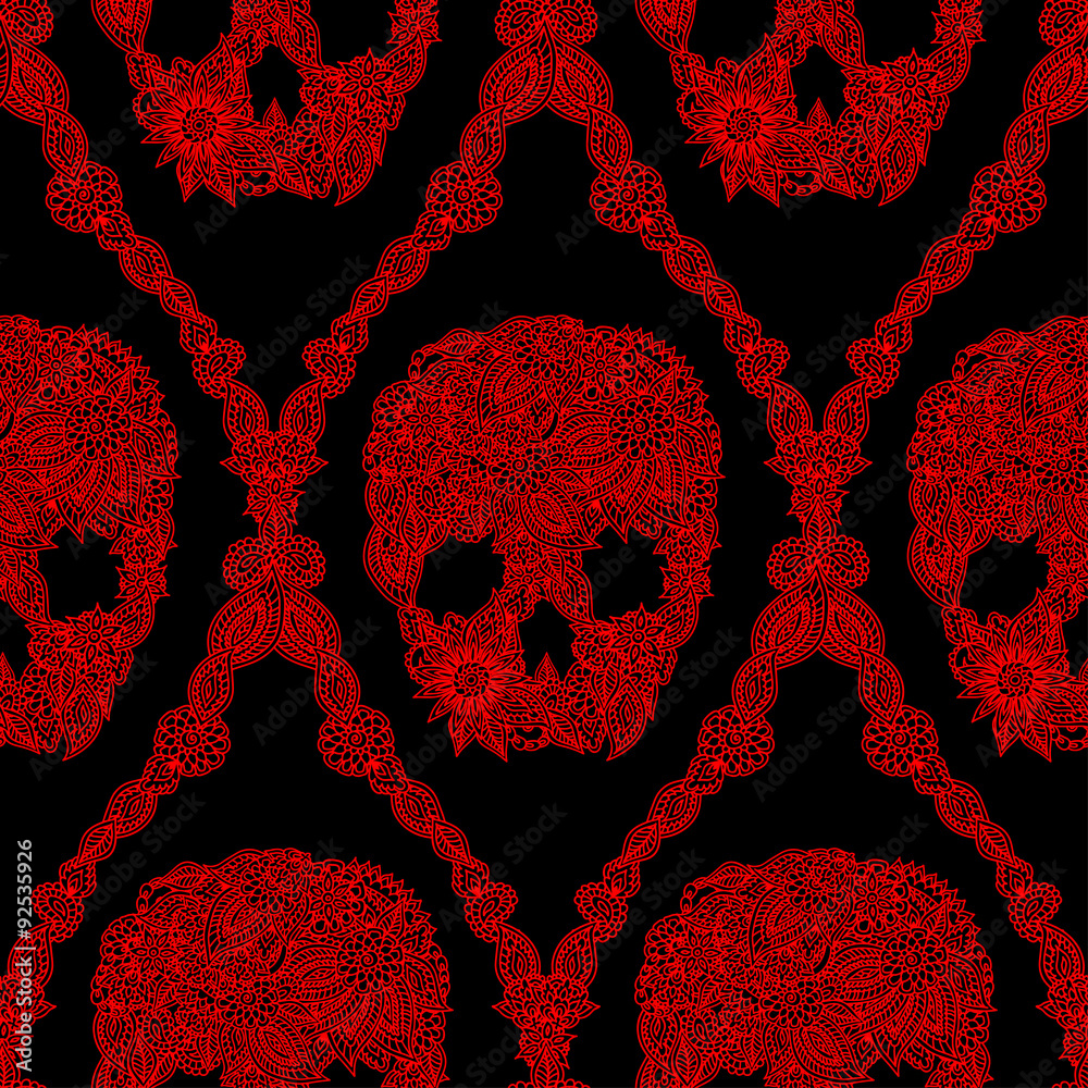 Skulls damask seamless pattern Stock Vector | Adobe Stock
