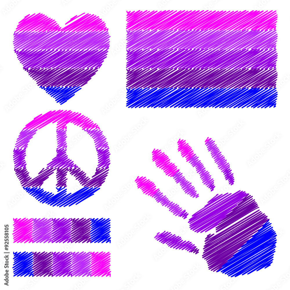 Transgender pride flag, heart, pacific sign, equality symbol and hand ...