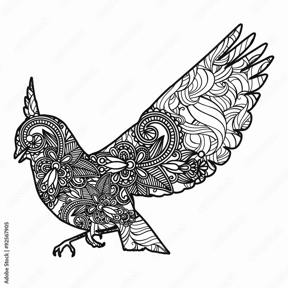 Hand drawn Bird for adult anti stress Coloring Page with high details ...