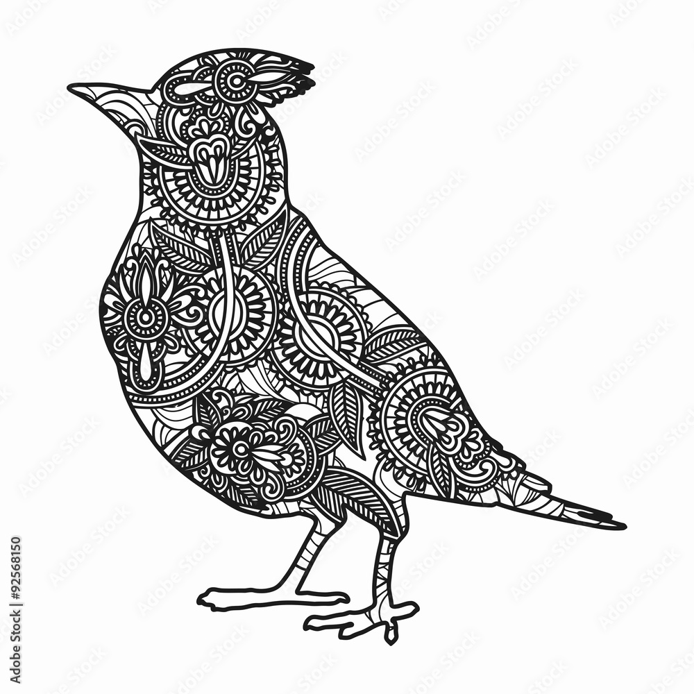 Hand drawn Bird for adult anti stress Coloring Page with high details ...