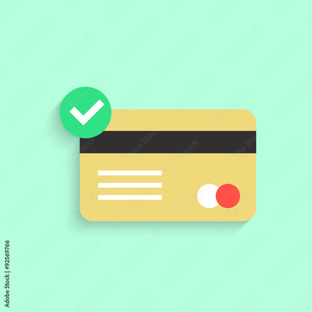 credit card with yes check mark and shadow Stock Vector | Adobe Stock