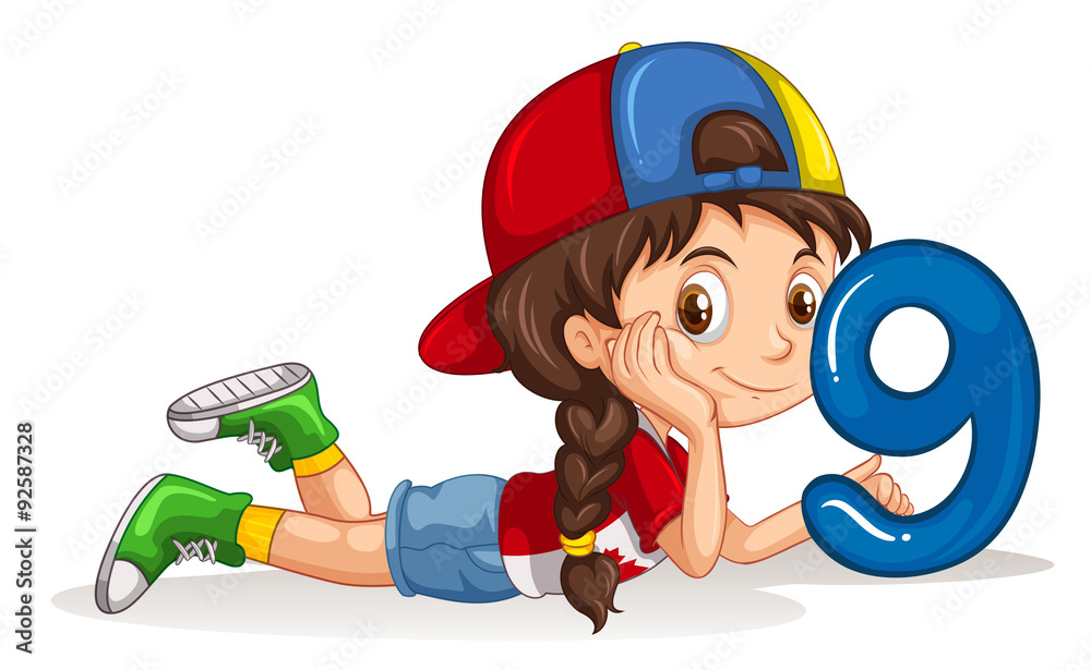 Little girl holding number nine Stock Vector | Adobe Stock