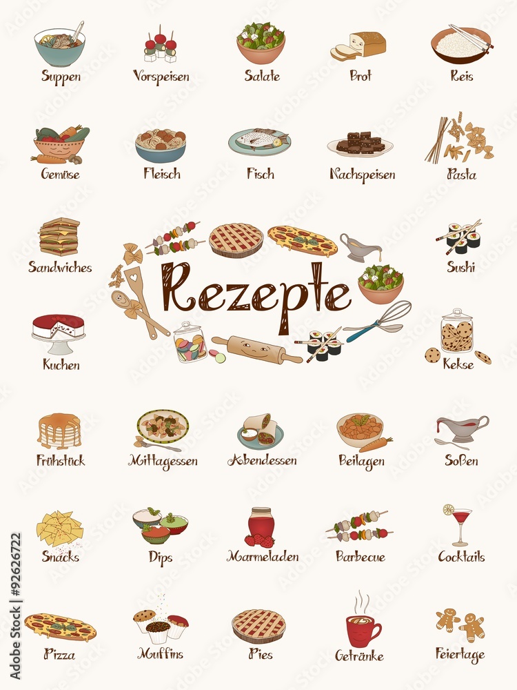 Handgezeichnete Rezeptbildchen (auf deutsch) Stock-Vektorgrafik | Adobe ...