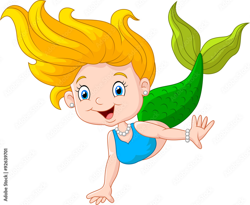 Cartoon happy little mermaid isolated on white background Stock Vector ...