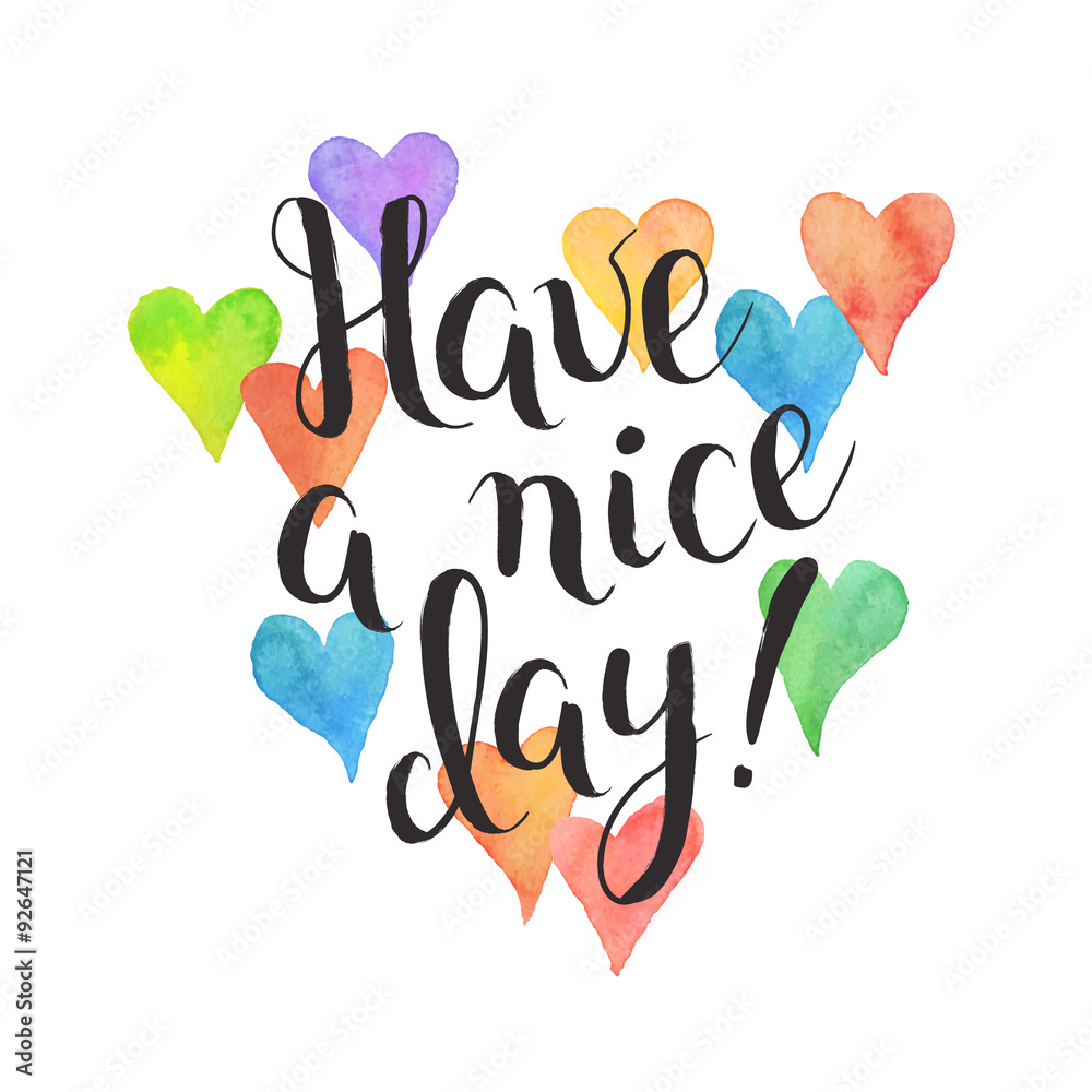 Inc lettering with watercolor hearts on background. Modern typography ...