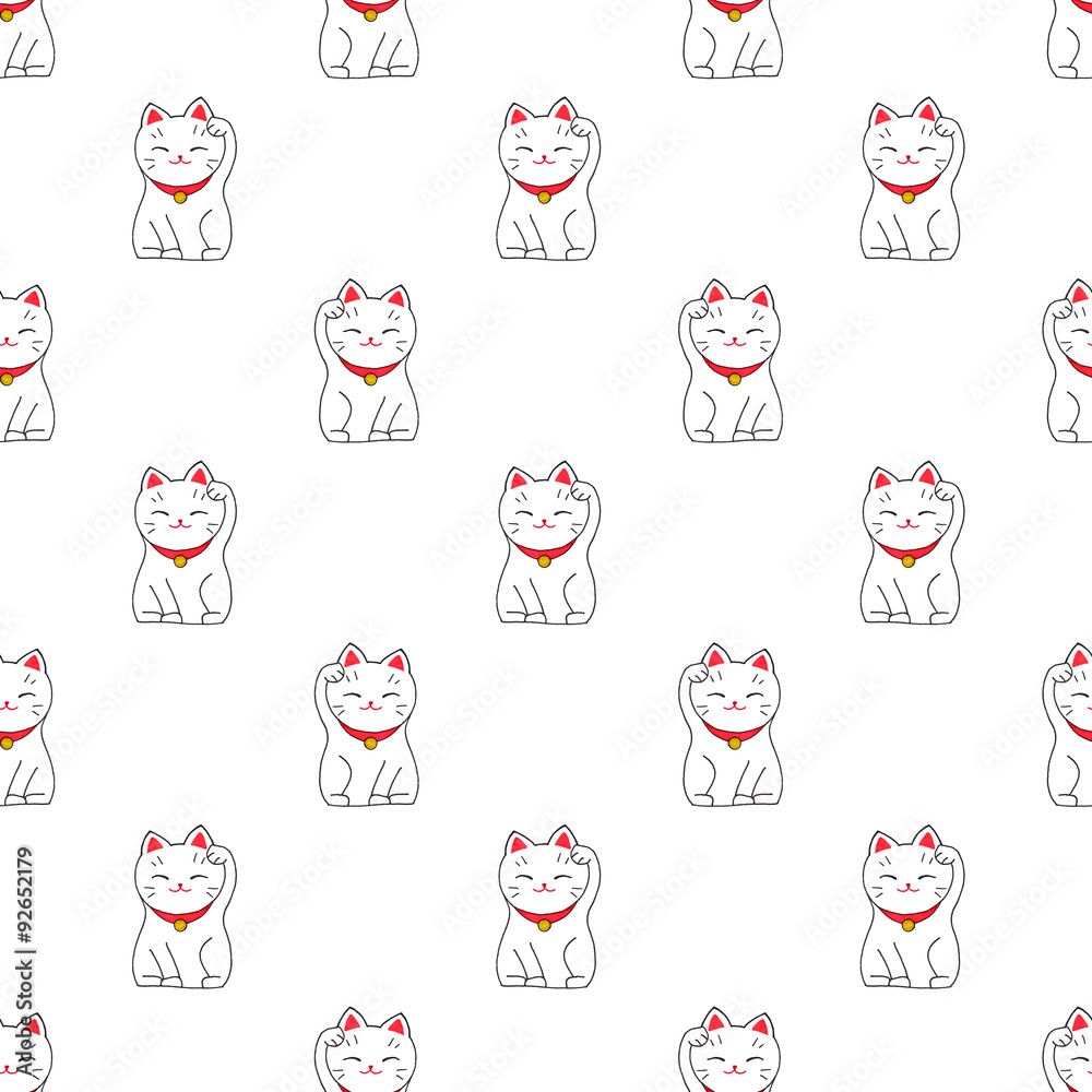 Maneki-neko. Seamless pattern with japanese lucky welcoming cat Stock ...