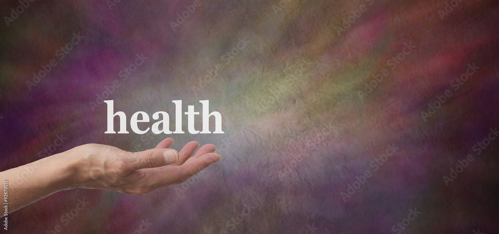 Health in the palm of your hand Female hand outstretched with the word ...