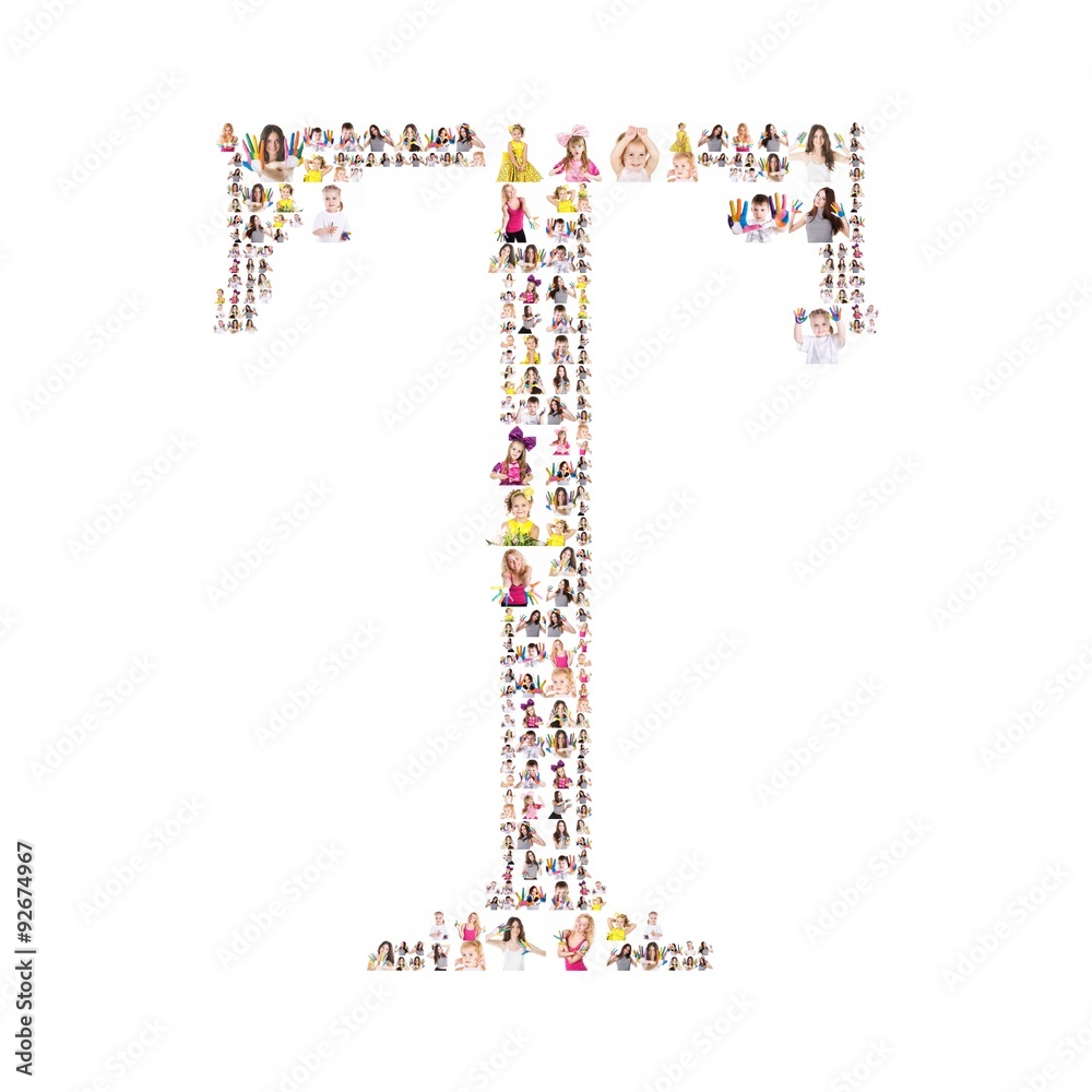 Portraits of people formed capital letter of the alphabet. letter T ...