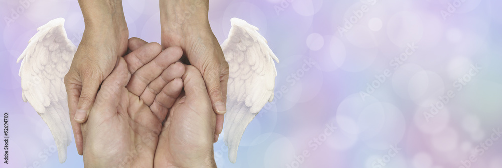 Angelic Helping Hands banner - Cupped male hands held gently by female ...