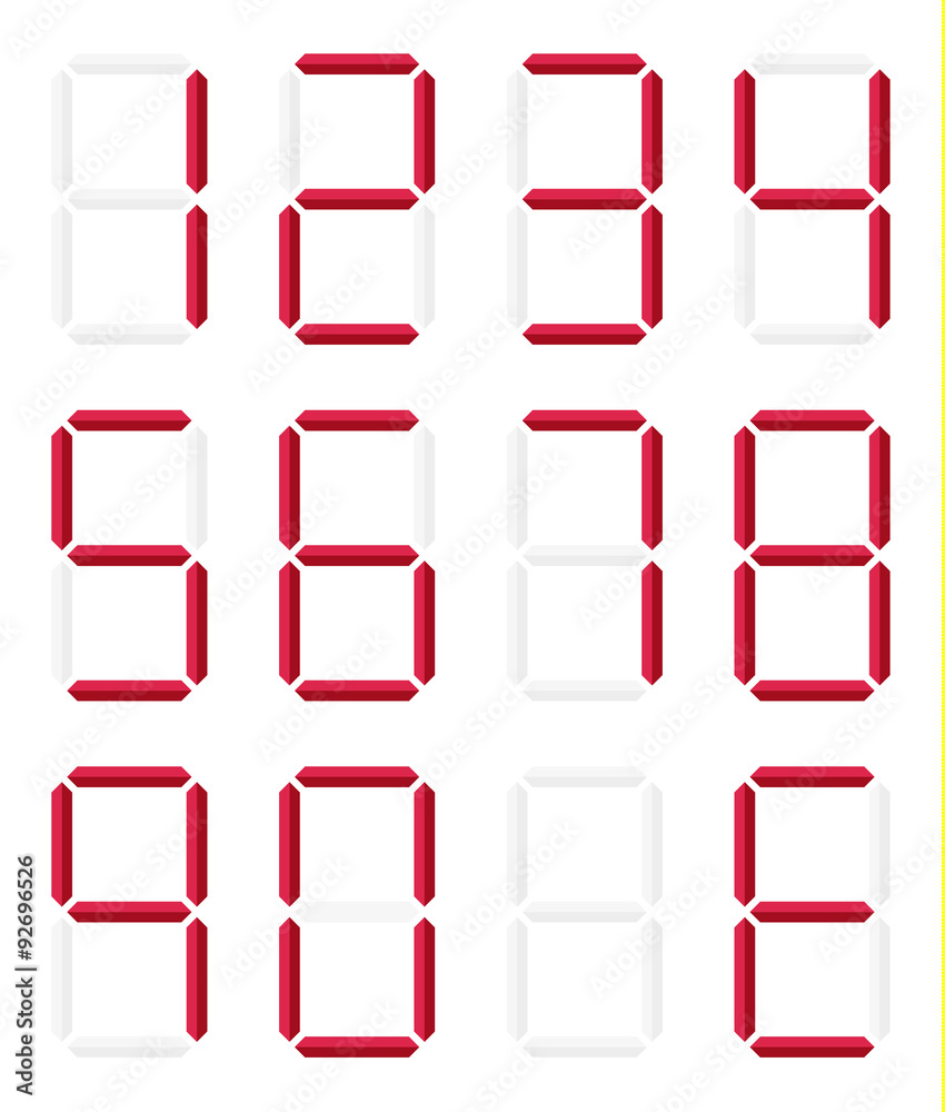Collection of isolated digital numbers in red color Stock-Vektorgrafik ...