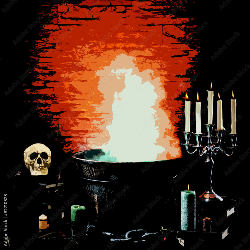 Comic strip styled Halloween background with a lot of different ...