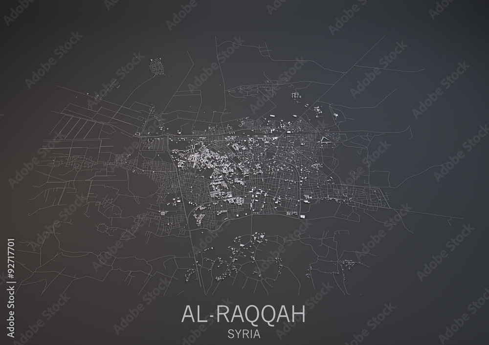 Cartina Al-Raqqah, vista satellitare, sezione 3d, Siria Stock ...