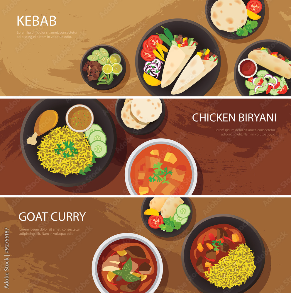 halal food web banner flat design , kebab, chicken biryani, goat Stock ...