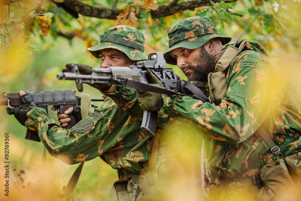 Russian special forces operator in the battlefield with a rifle Stock ...