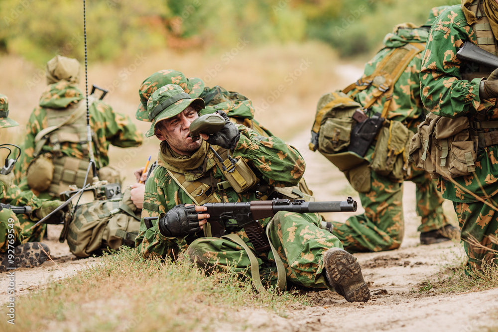 Russian special forces operator in the battlefield with a rifle Stock ...