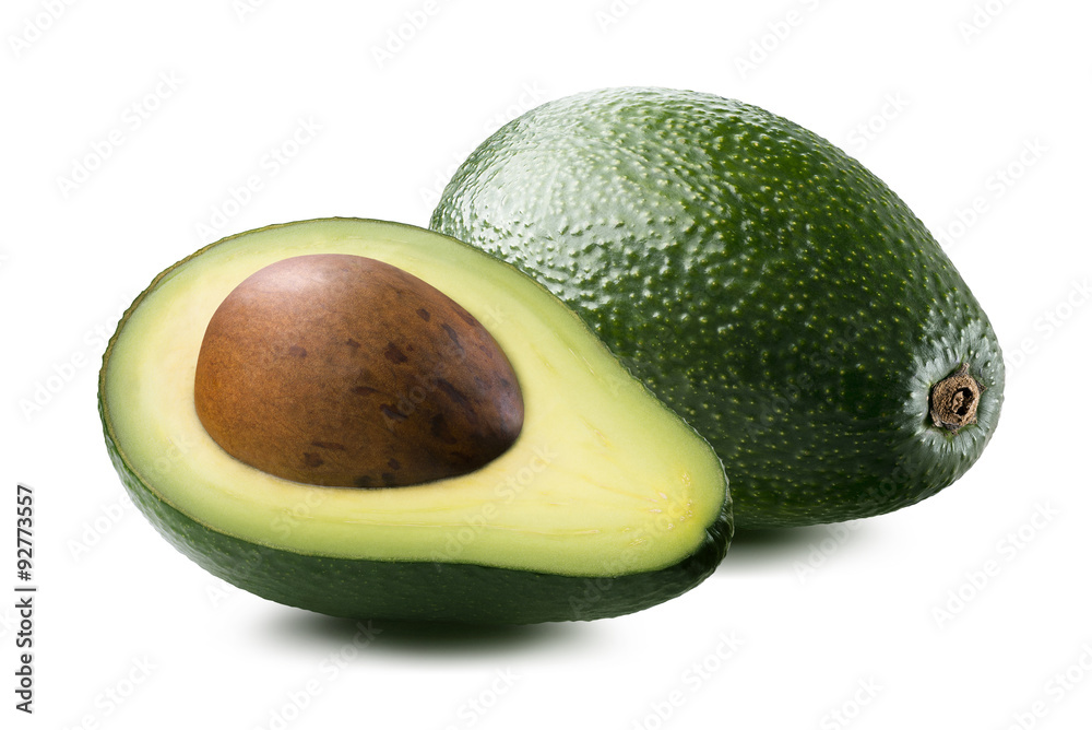 Pear-shaped avocado 2 half whole isolated on white background Stock ...