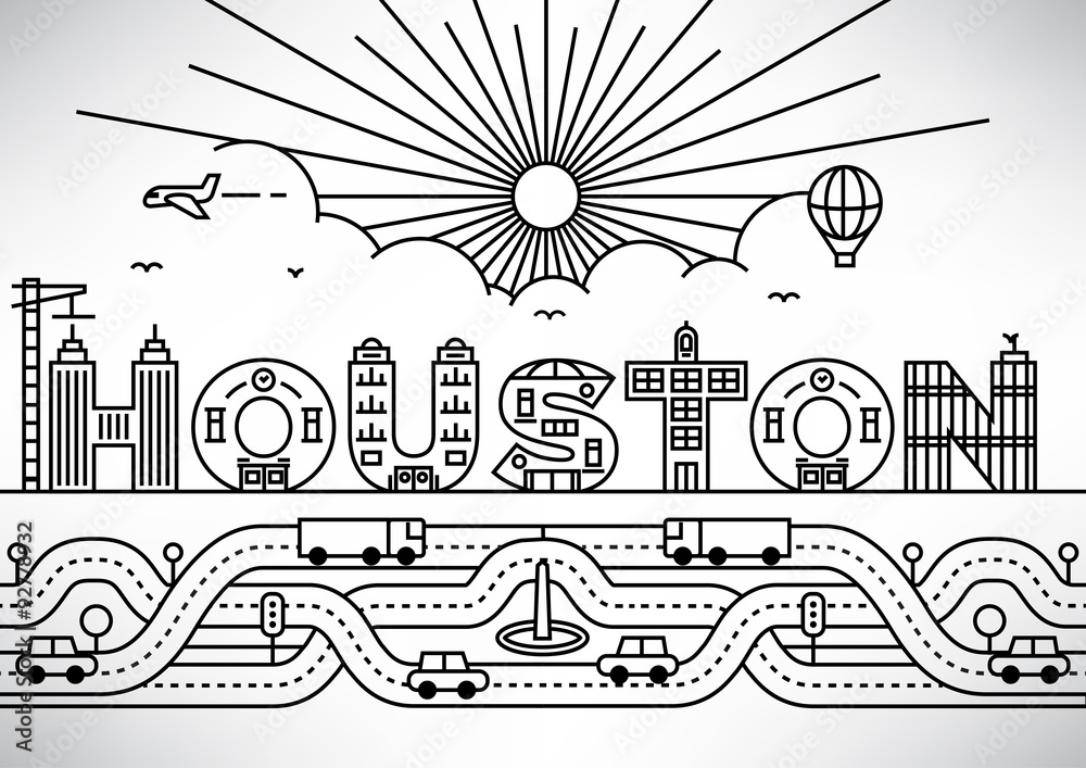 Houston City Typography Design with Building Letters. Stock Vector ...